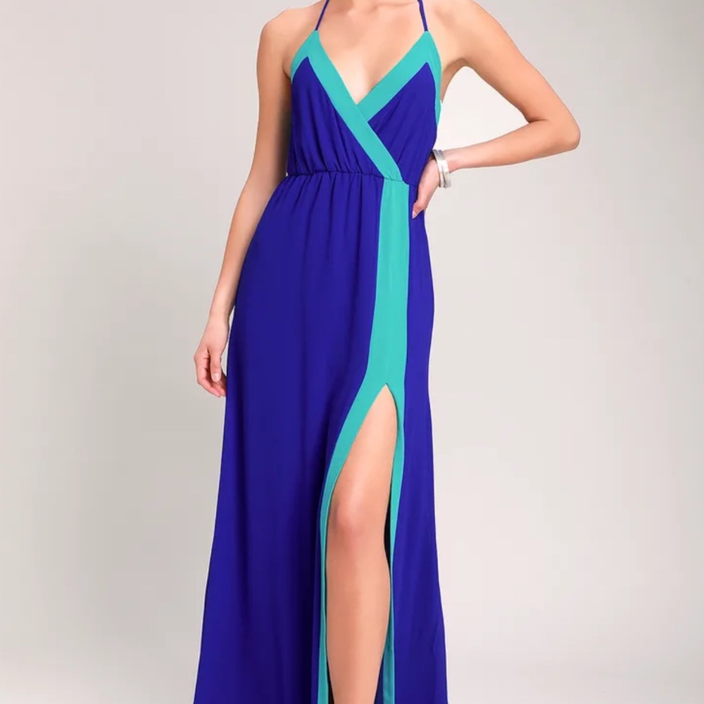 Lulu's Bright Side Cobalt Blue Color Block Maxi Dress - Gem